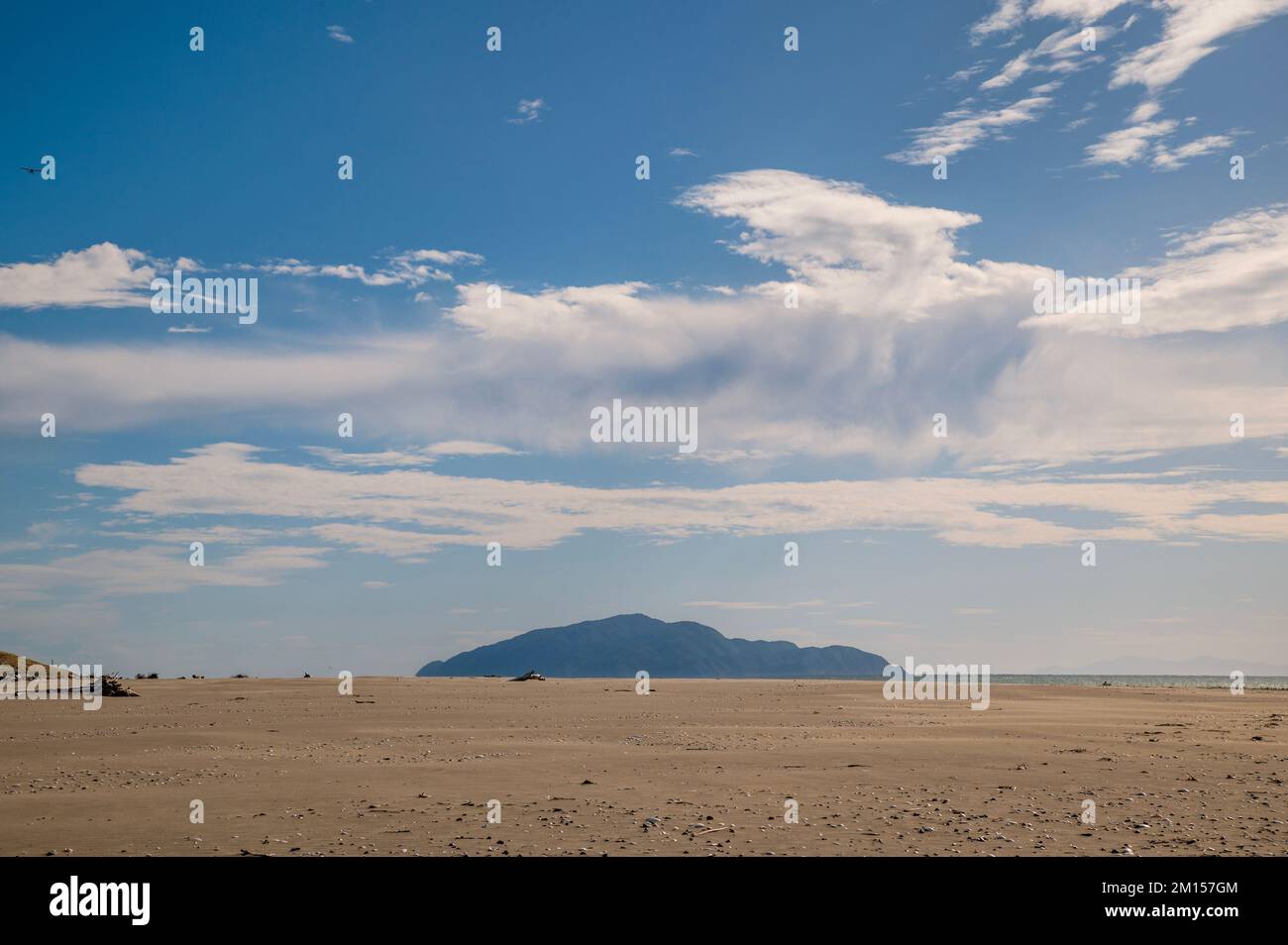 The Kapiti Island in the distance, Otaki Beach on the Kapiti Coast in ...