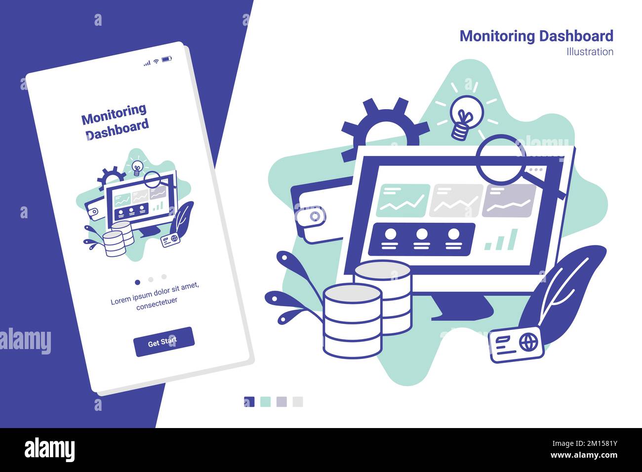 A vector illustration of a monitoring dashboard in purple and white colors Stock Vector Image ...