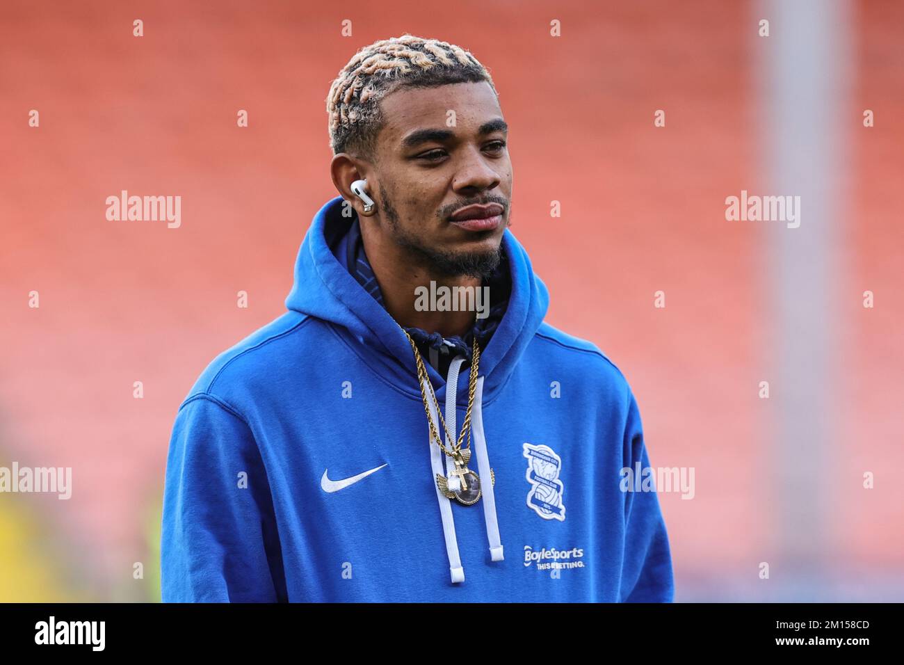 Juninho Bacuna #7 of Birmingham City arrives at Bloomfield Road during ...
