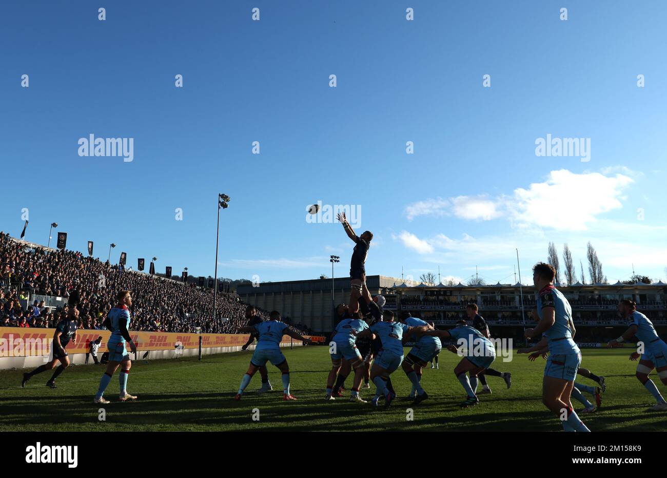 Bath Rugby's Fergus Lee-Warner claims the ball in the lineout during ...