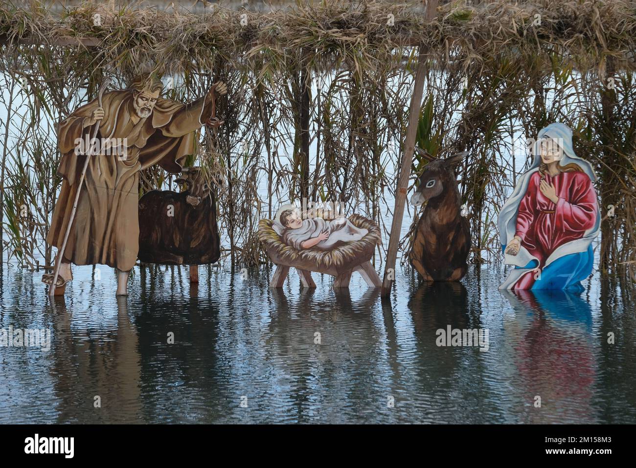 A floating nativity scene stands in the waters around Treporti on ...