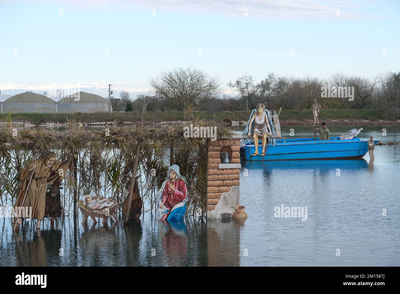 A floating nativity scene stands in the waters around Treporti on ...