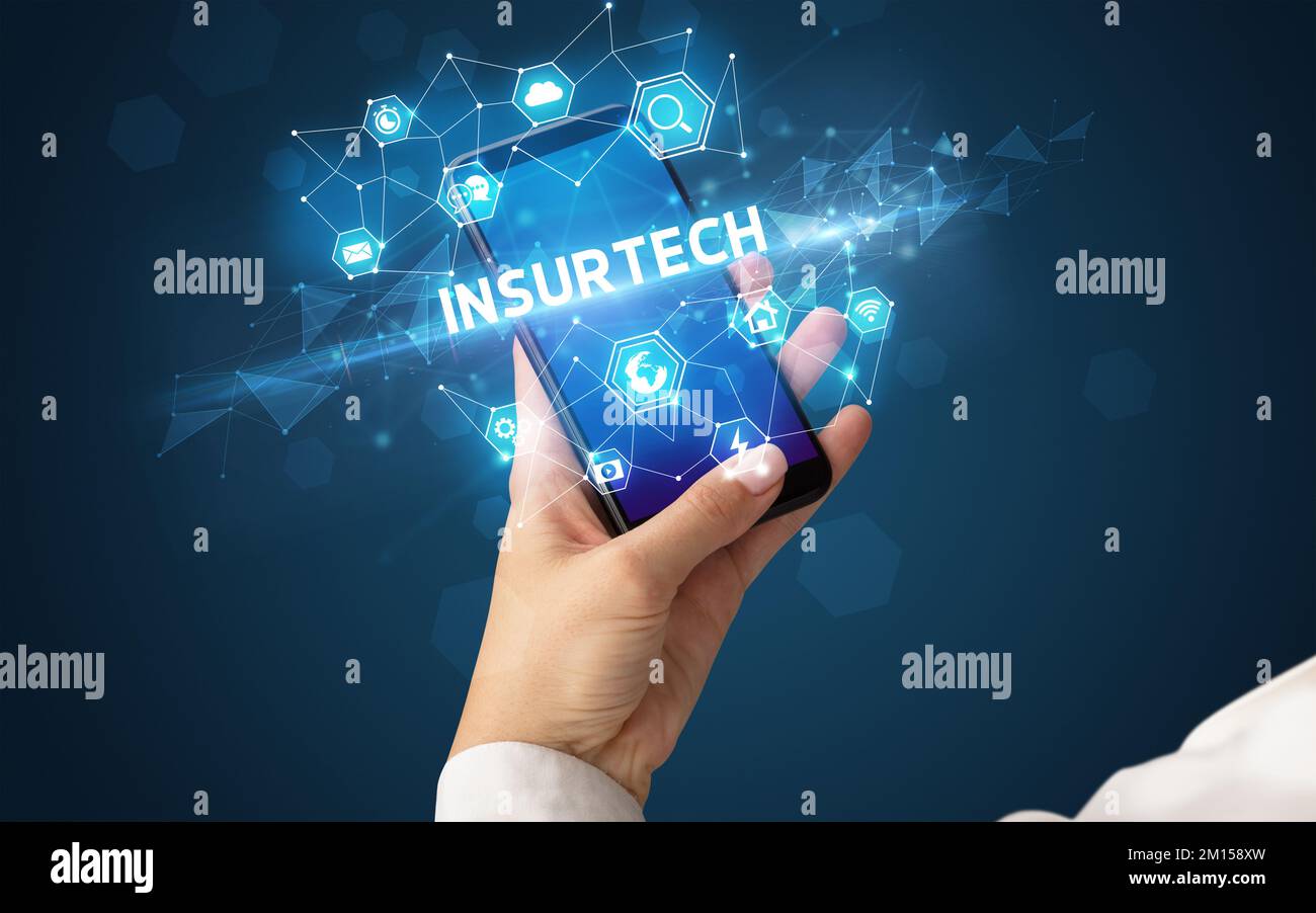 Hand using smartphone with technology concept Stock Photo - Alamy
