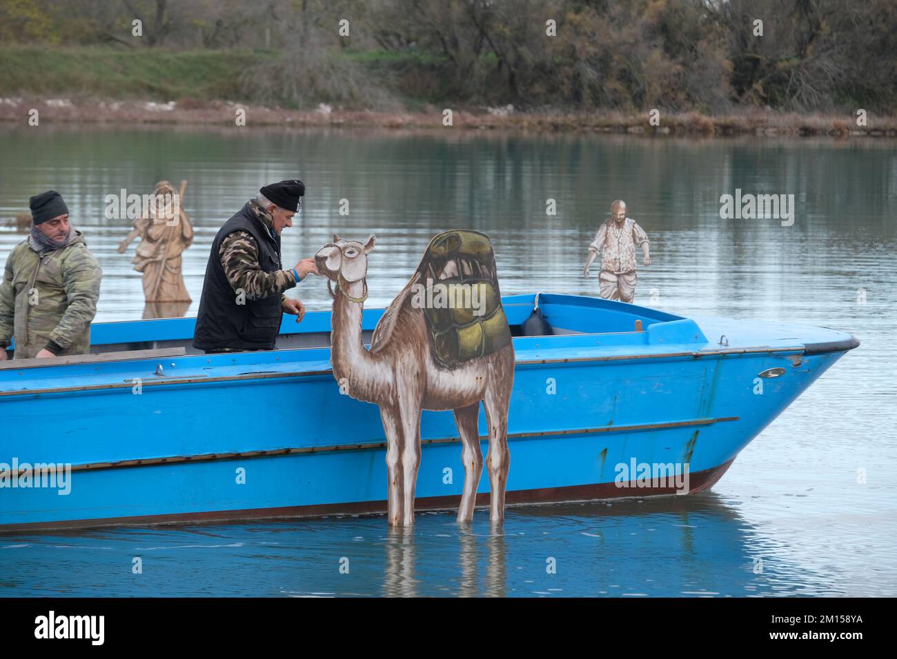 A floating nativity scene stands in the waters around Treporti on ...