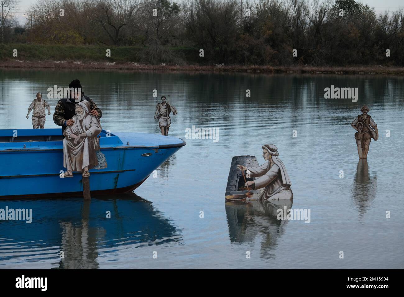 A floating nativity scene stands in the waters around Treporti on ...