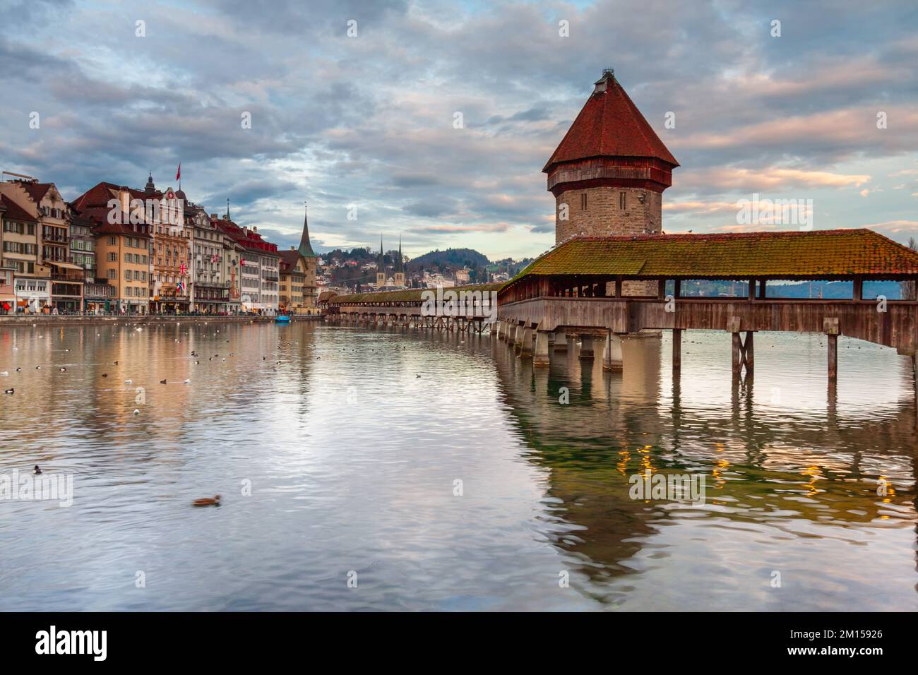 Ctyscape Lucerne Switzerland. Chapel Bridge across lake Lucerne with ...