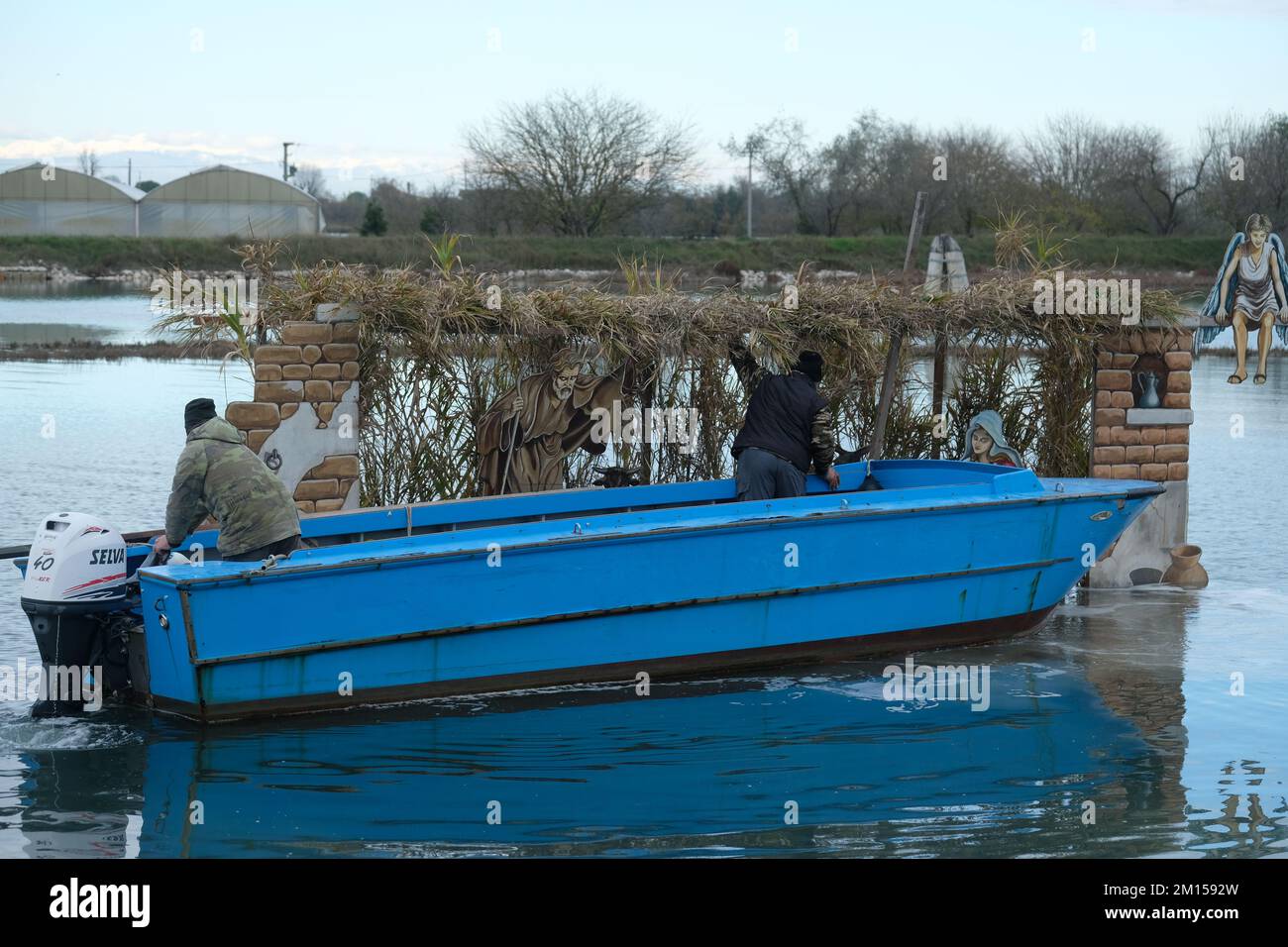 A floating nativity scene stands in the waters around Treporti on ...