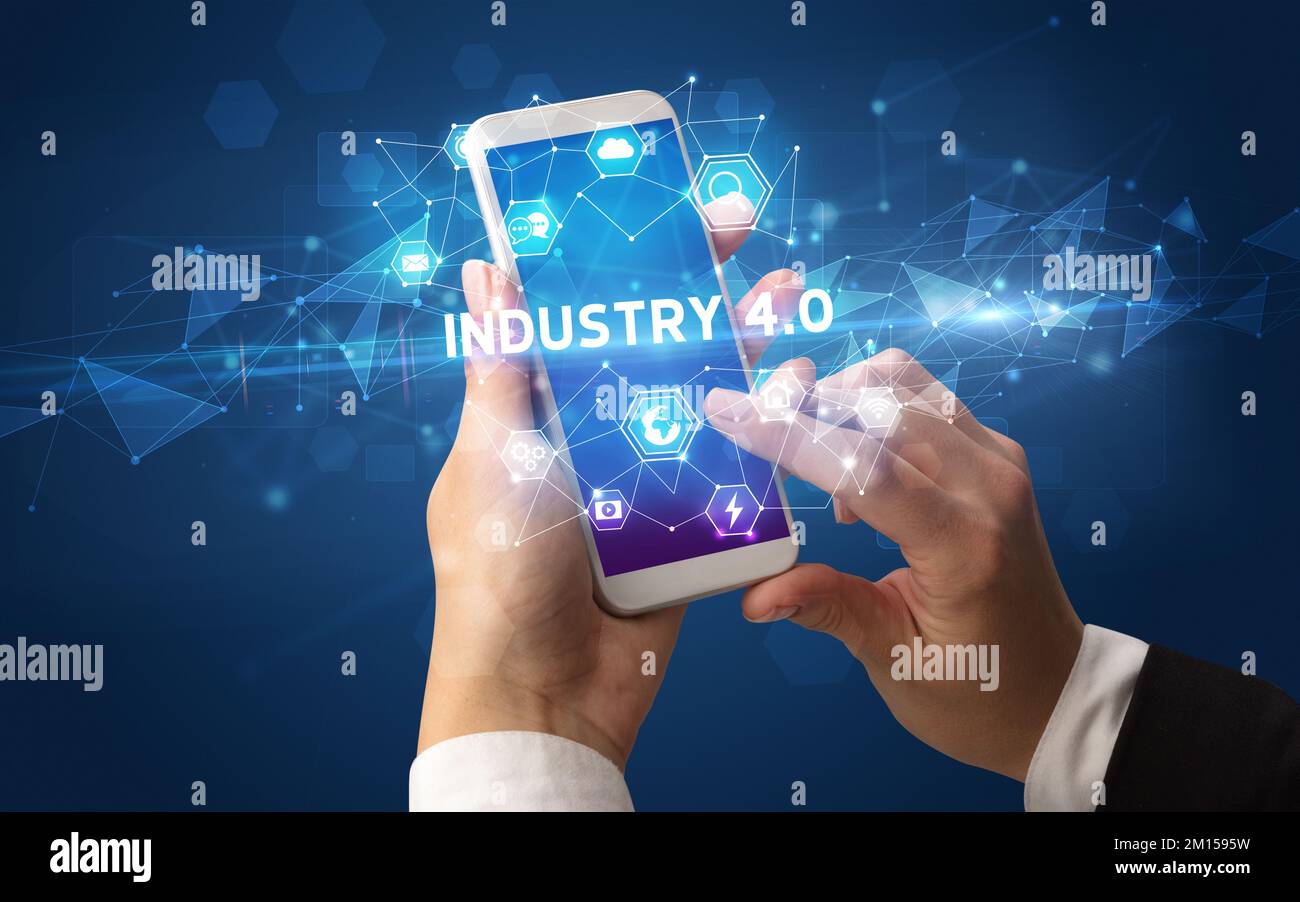 Hand using smartphone with technology concept Stock Photo - Alamy