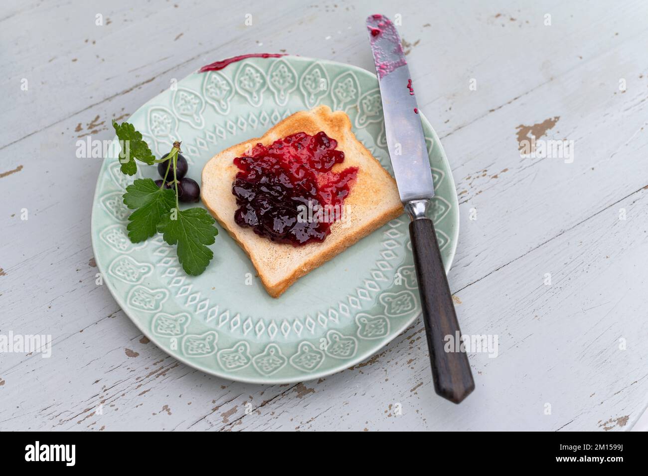 Toasted bread with black currant jam Stock Photo - Alamy