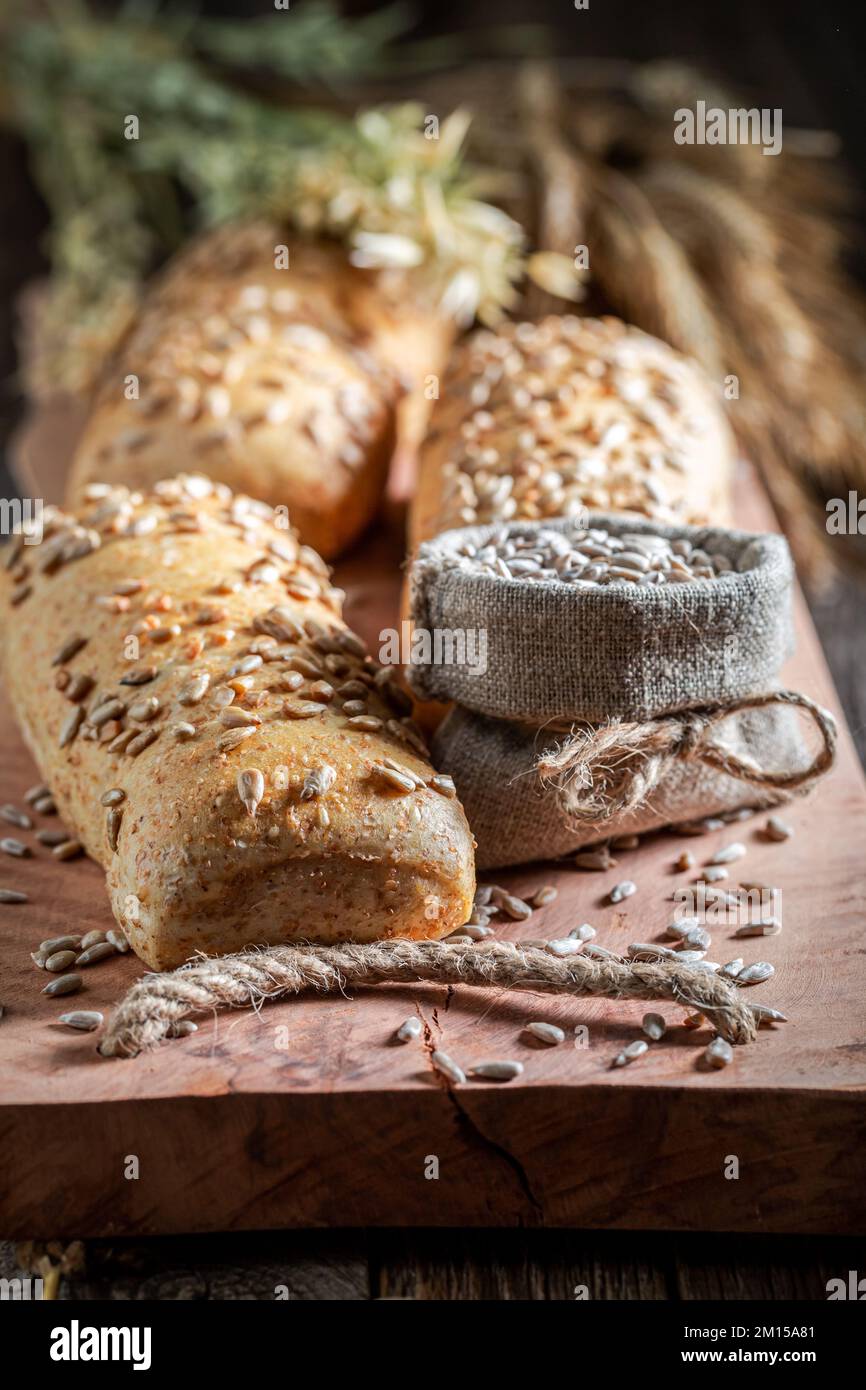 Healthy and wholegrains oat buns with bran and grains. Buns from the ...