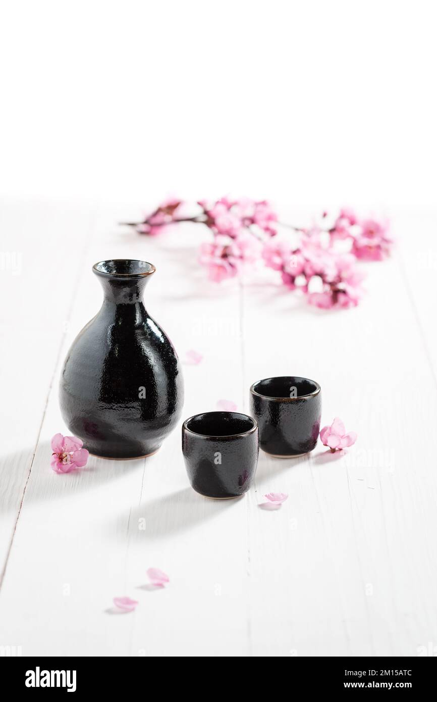 Special Japanese sake in the Japanese restaurant. Method of serving ...