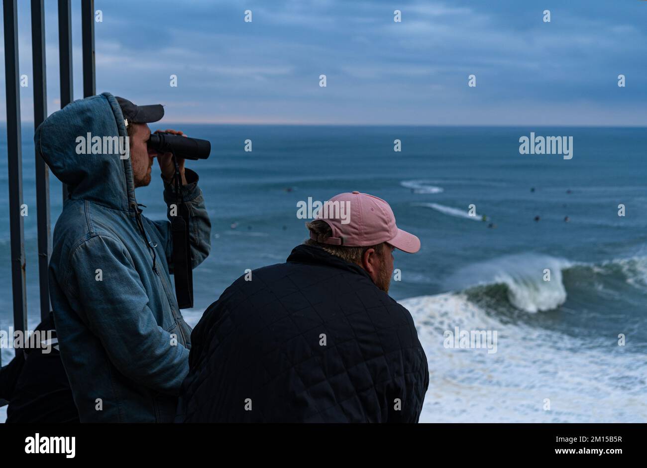 Nazare, Portugal - 08.12.2022: People are watching the Nazare Surfing ...
