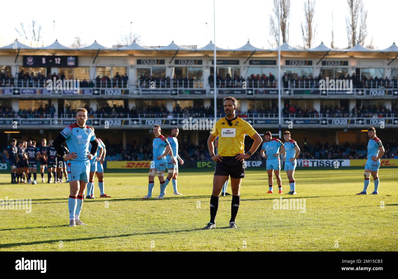 Referee Adrien Marbot stops play to watch a reply of an incident during ...