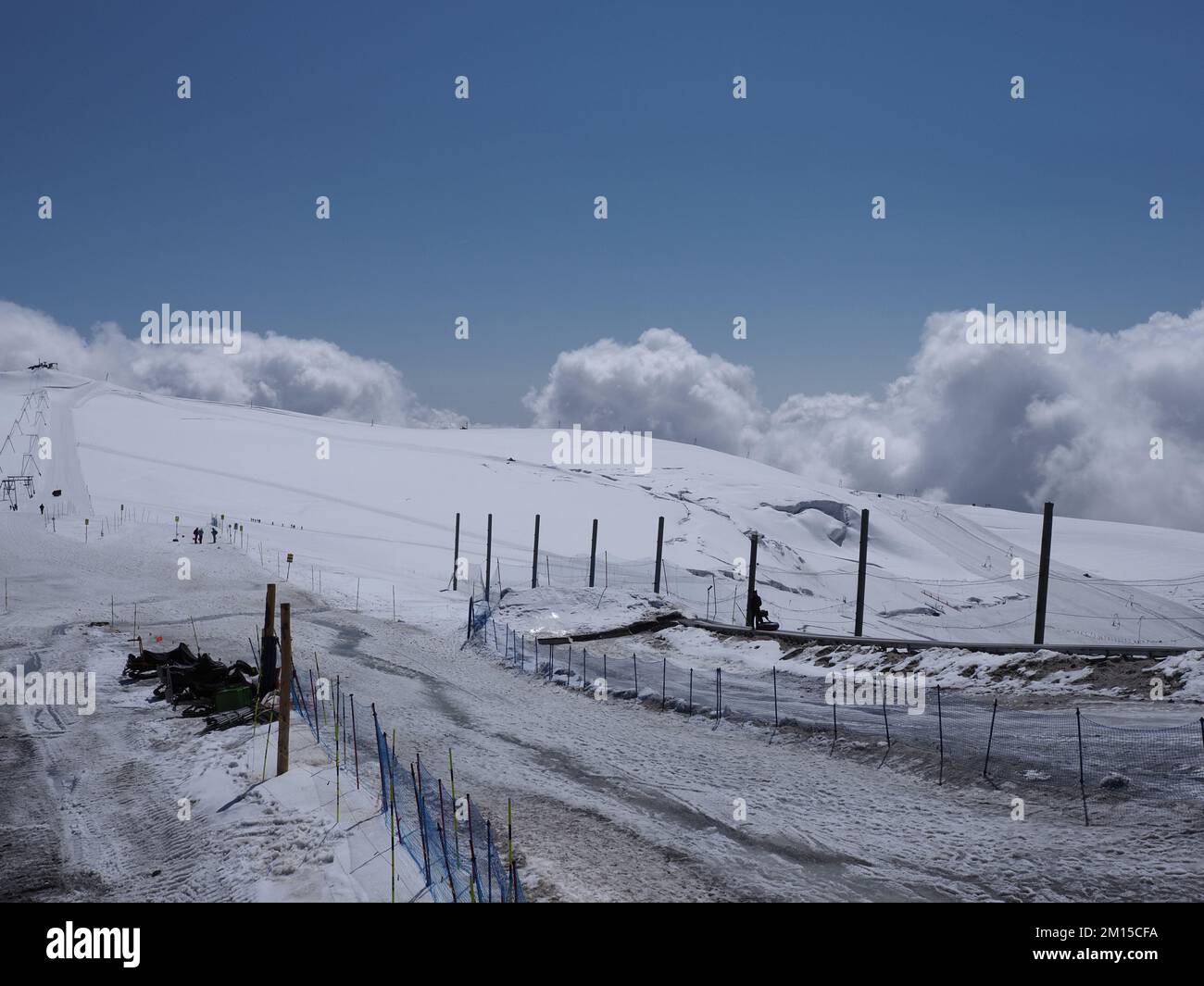 Route and ski lift between Breithorn and Monte Rosa in canton Valais in ...
