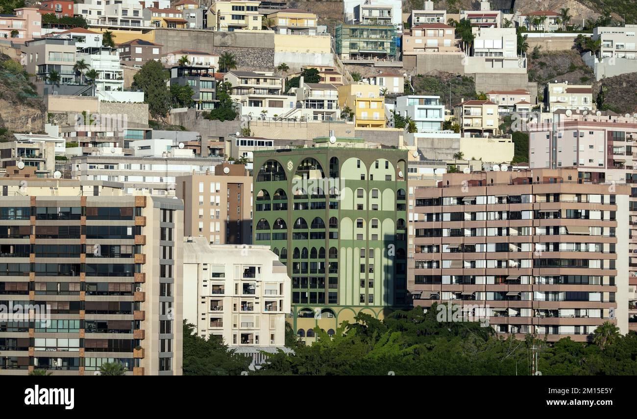 Block of houses in Tenerife, different construction and colours Stock ...