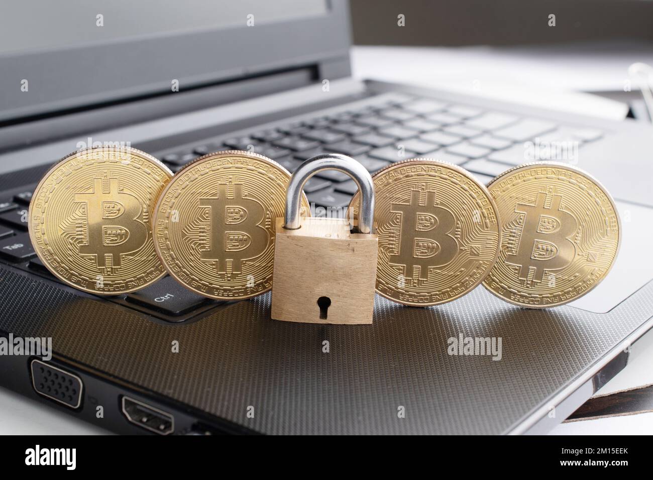 Bitcoin and lock, cryptocurrency safety concept Stock Photo - Alamy
