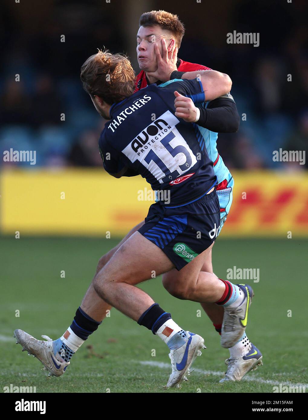 Bath Rugby's Tom de Glanville (left) is tackled by Glasgow Warriors ...