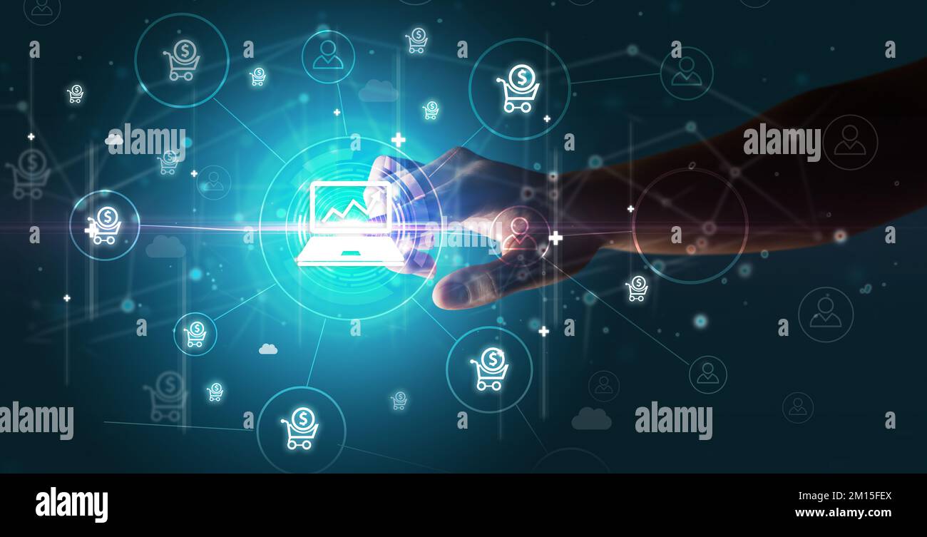 Businessman hand pressing stock graphic information on multitouch ...