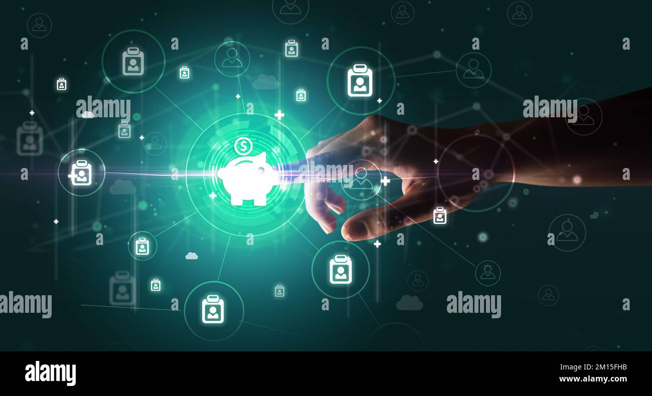 Businessman hand pressing stock graphic information on multitouch ...