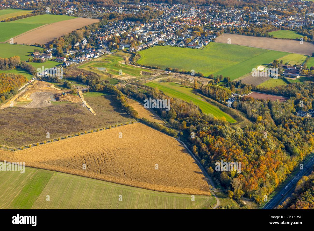 Aerial view, construction site Harpener Bach at Harpener Hellweg in the ...