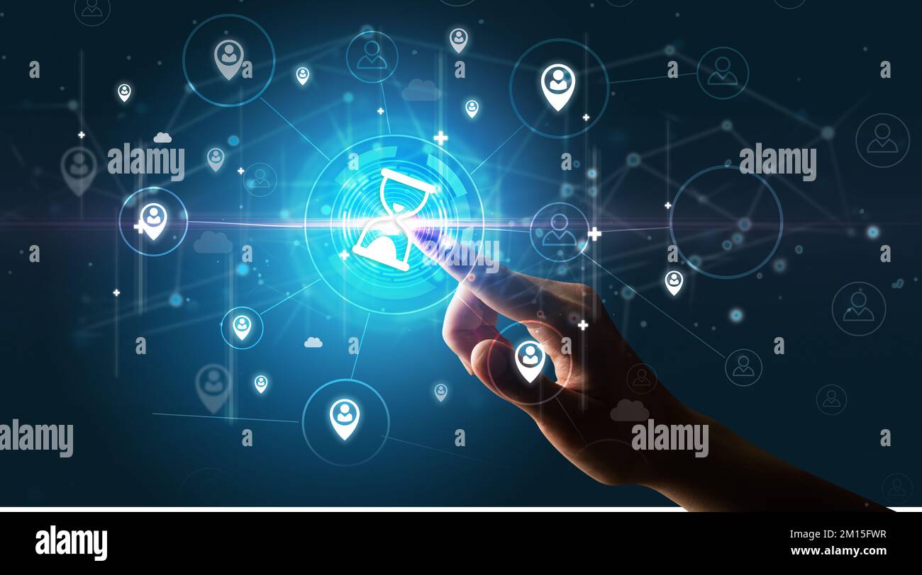 Businessman hand pressing stock graphic information on multitouch ...