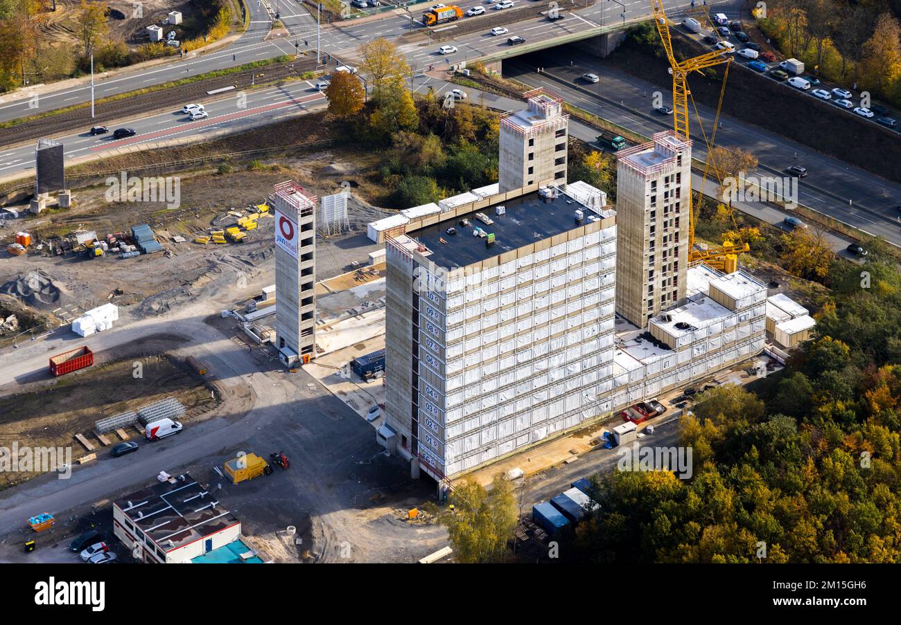 Aerial view, construction site and new construction of a building ...