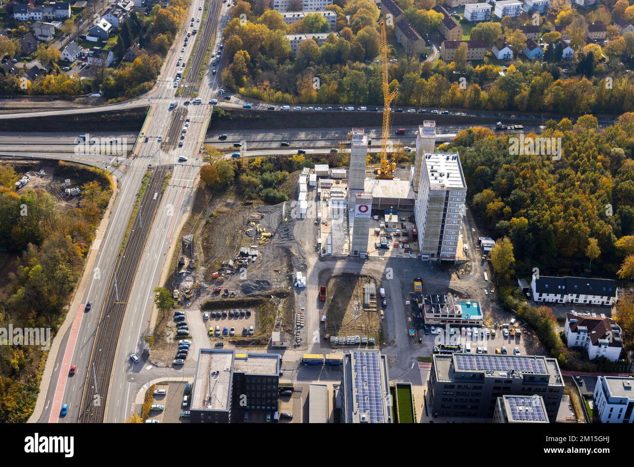 Aerial view, construction site and new construction of a building ...