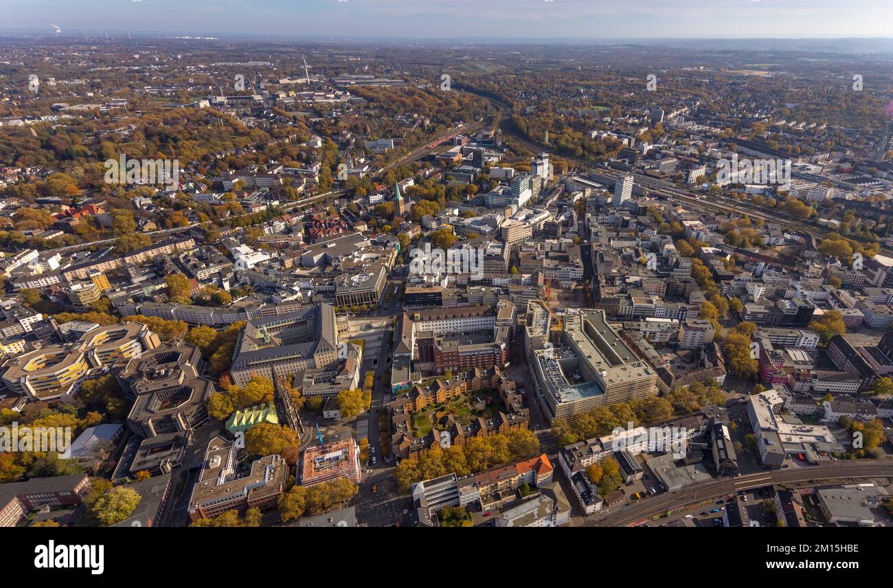 Aerial view, city center view and construction site with new building ...