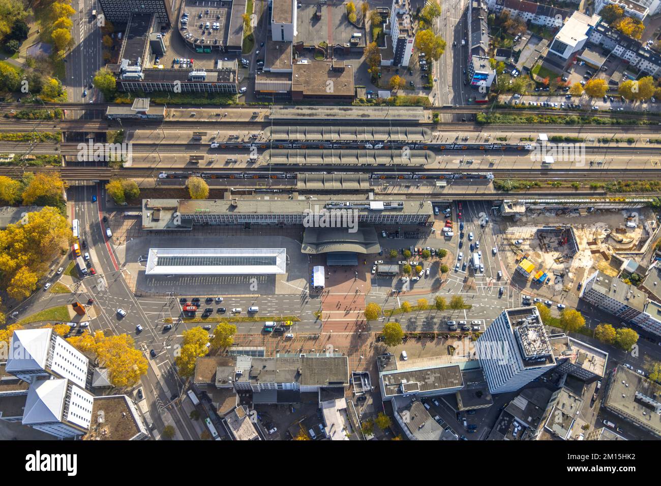 Aerial view, Bochum main station in Gleisdreieck district in Bochum, Ruhr area, North Rhine ...