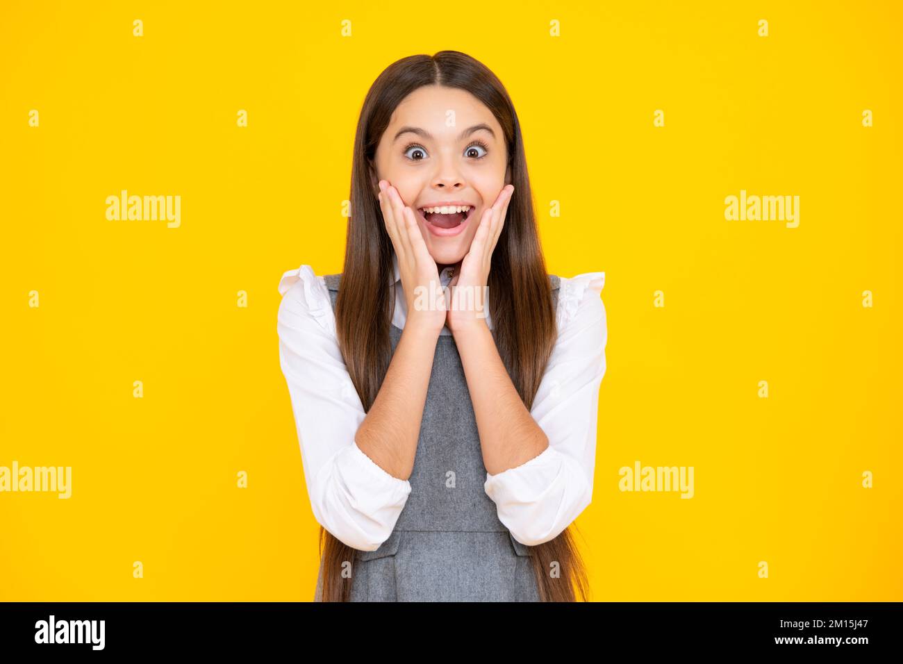 Excited face. Amazed expression, cheerful and glad. Emotional portrait ...