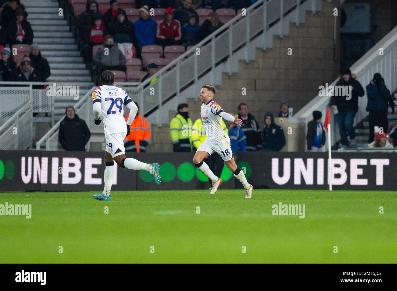Luton Town's Jordan Clark celebrates after scoring during the Sky Bet ...
