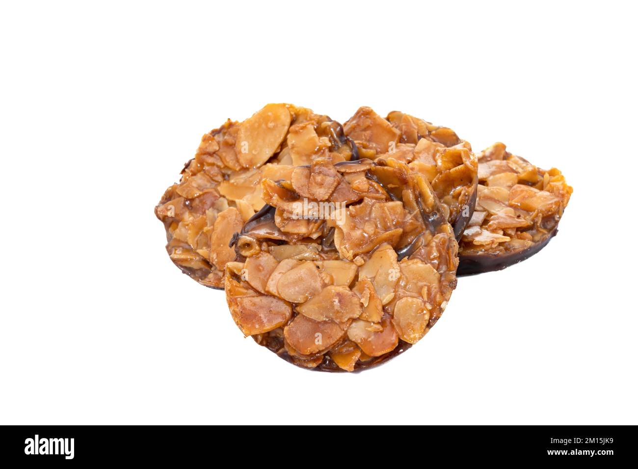 Dark chocolate nut florentines - white background Stock Photo - Alamy