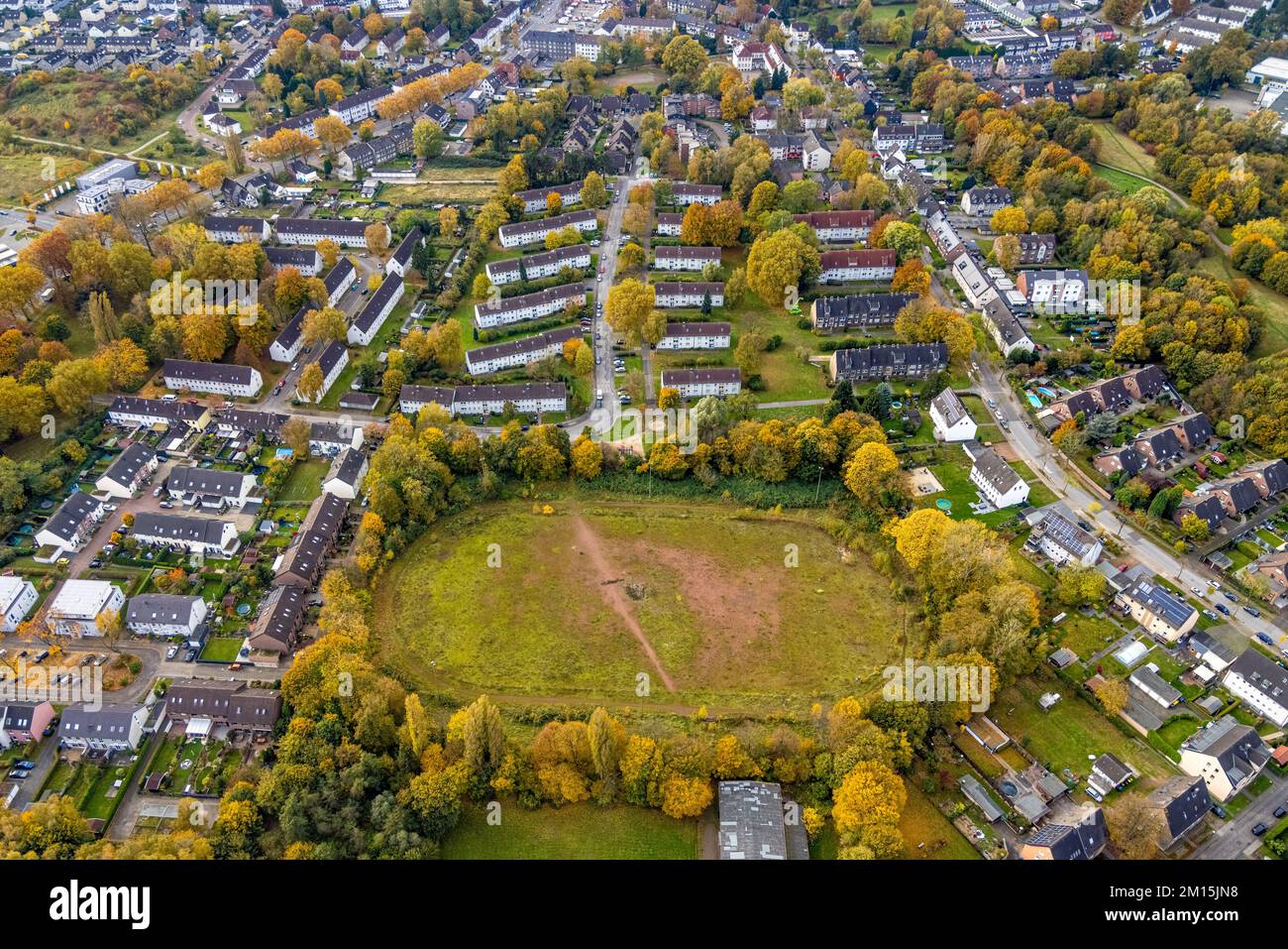 Aerial view, housing estate Leibnizstraße and former sports field at ...