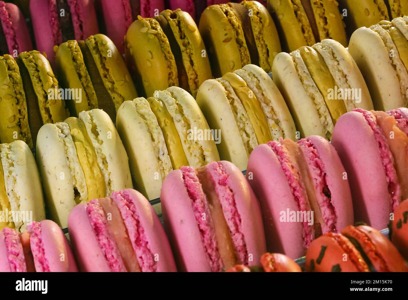 showcase with pastries called Maccaron confectionery specialty typical ...