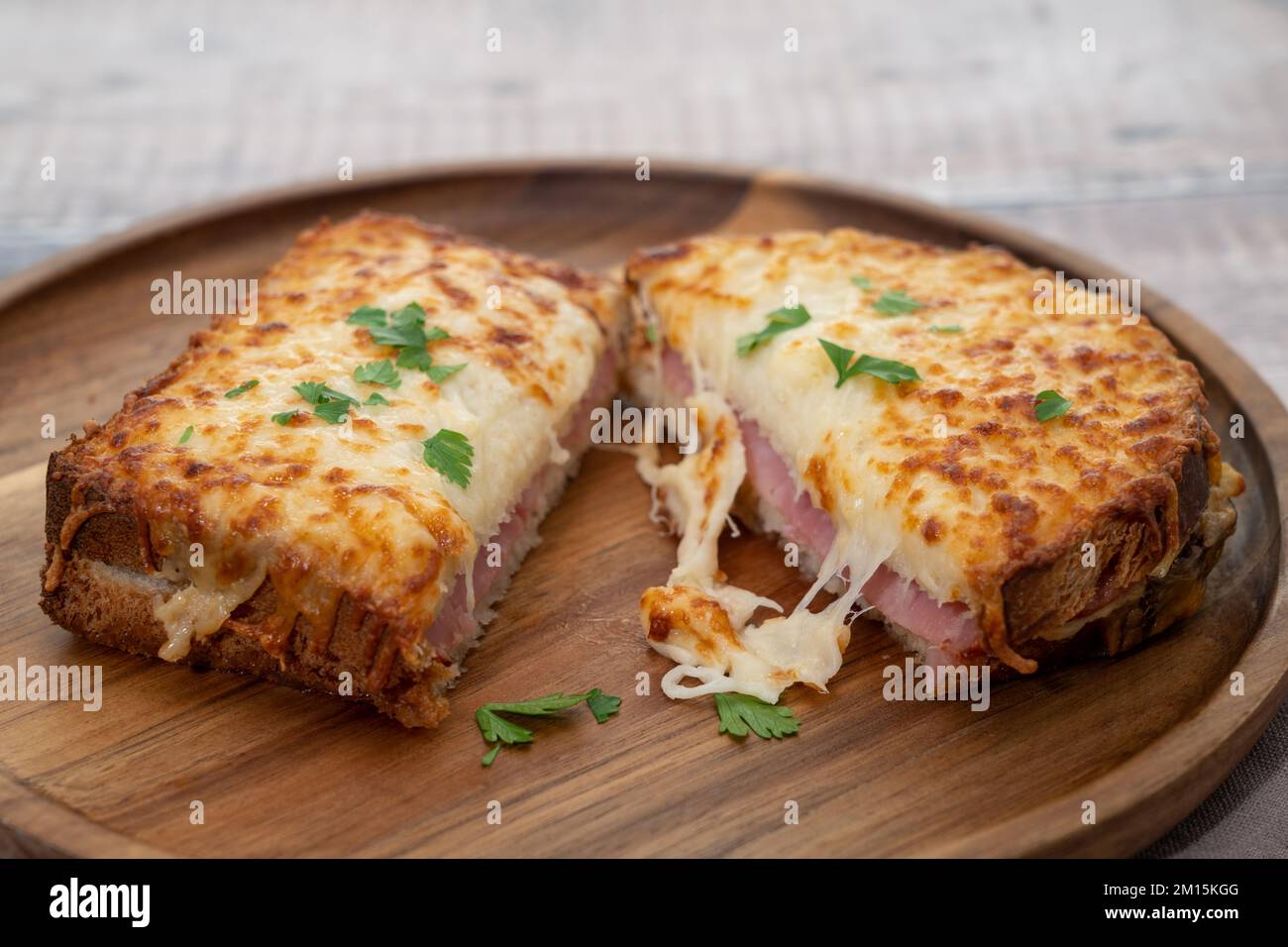 A rerady to eat Croque Monsieur cheese and ham sandwich Stock Photo - Alamy