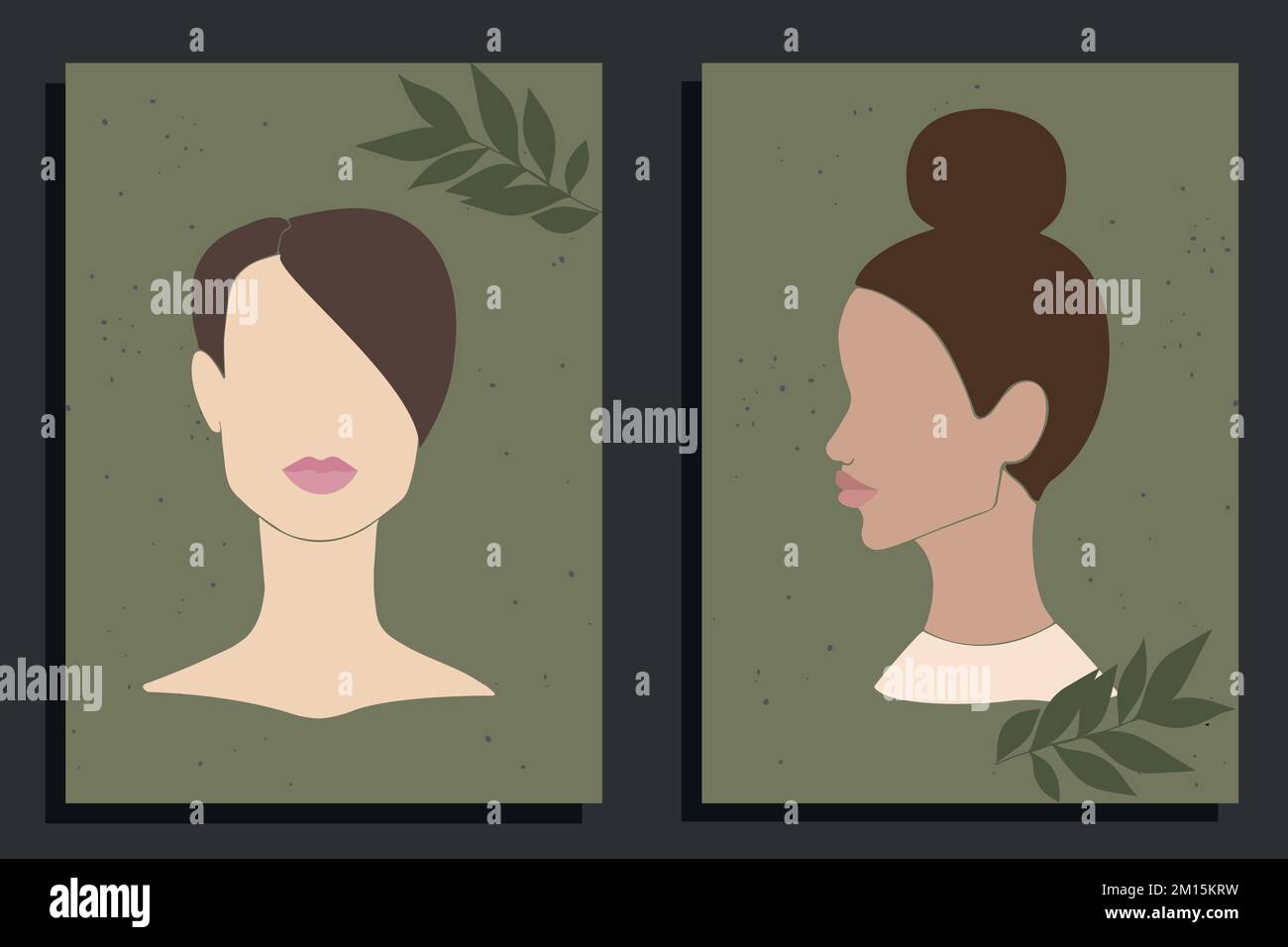 Two abstract women silhouettes on green background. Modern minimal ...
