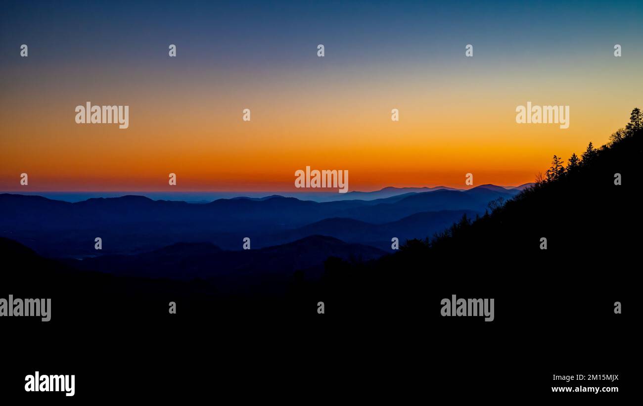 A beautiful dusk view over mountain silhouettes, can be used for ...