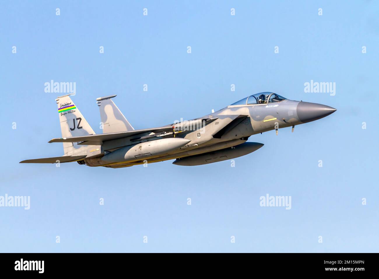 An F-15 Eagle fighter jet from the Air National Guard during a ...