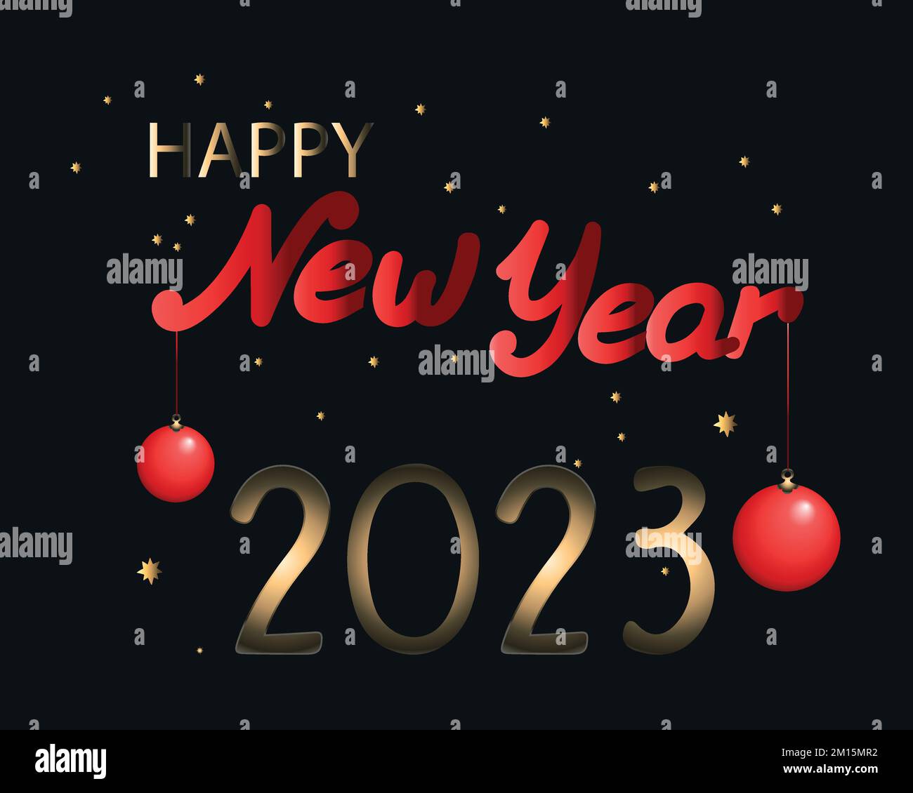 Happy New Year 2023 celebration. Hand drawn letters and numbers in red ...