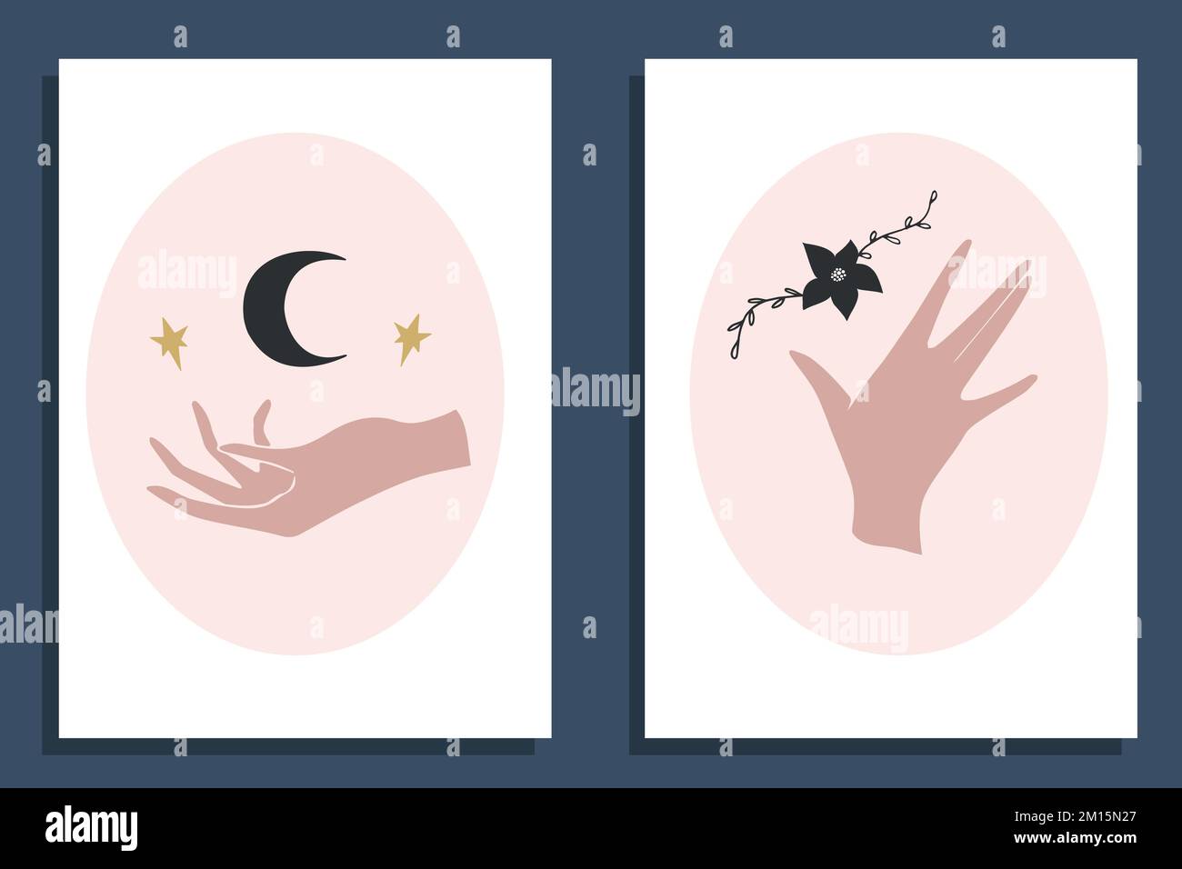 Abstract women hands with crescent stars and flower in frames isolated ...