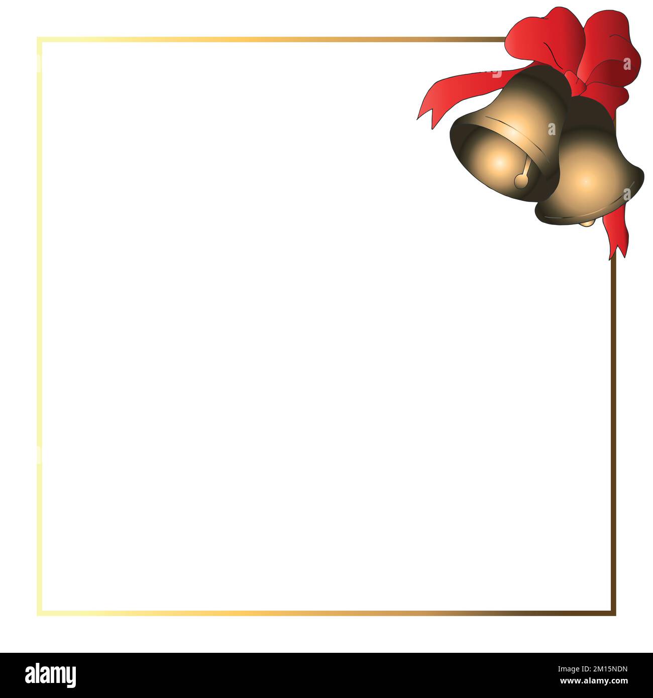 Festive gold frame with bells and red ribbon for greeting and ...