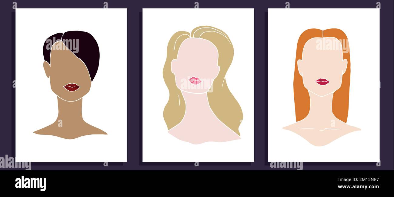 Abstract women silhouettes in frames. Three different women. Diversity ...