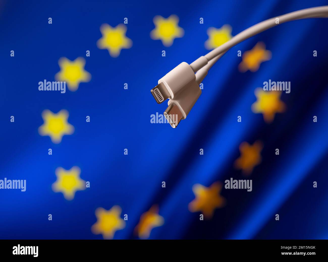 EUROPEAN UNION flag and USB C and Lightning cables. Usb c cable and ...