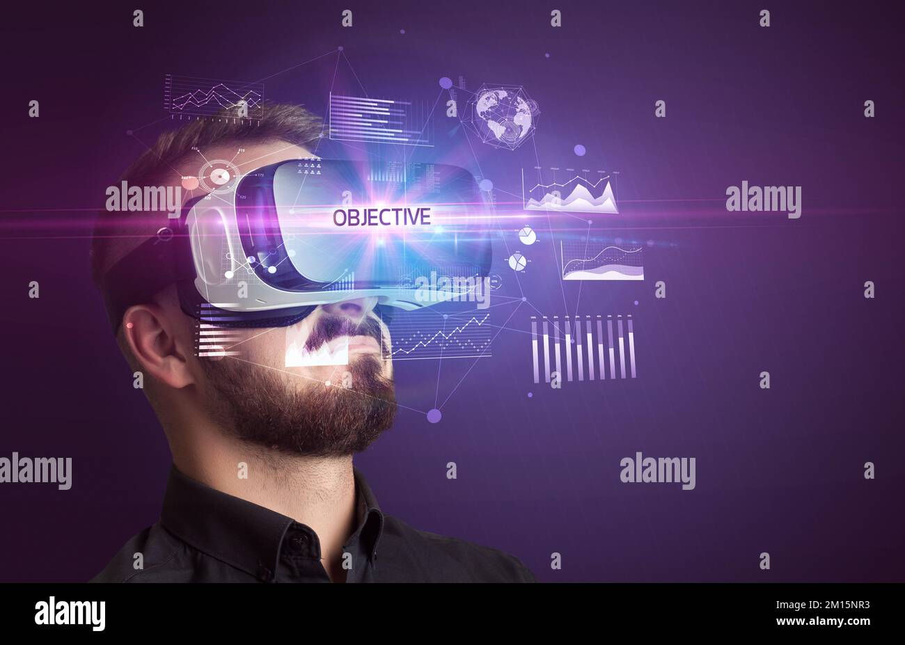 Businessman looking through Virtual Reality glasses Stock Photo - Alamy