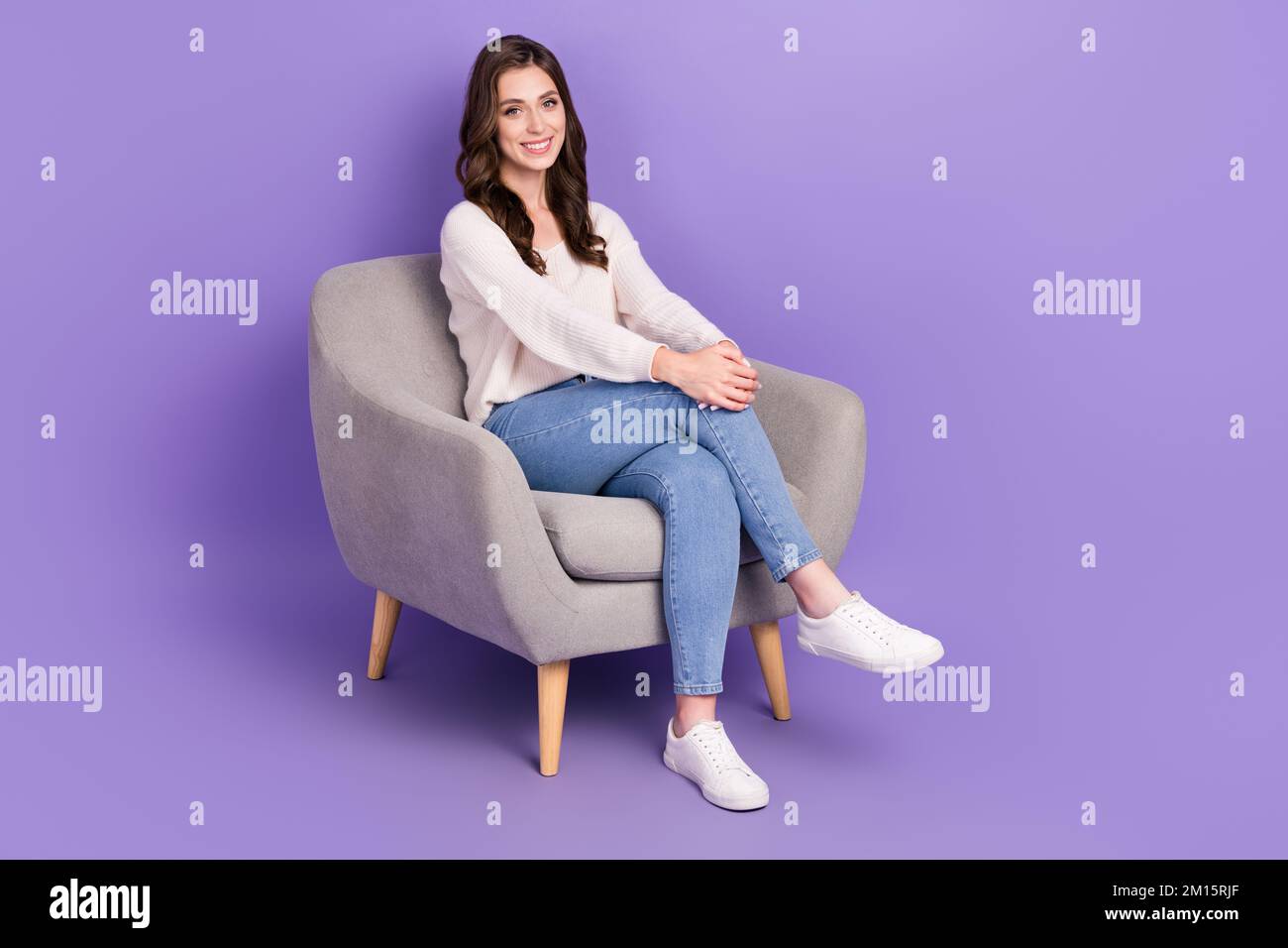 Photo of positive gorgeous lady boss sitting modern office room ...