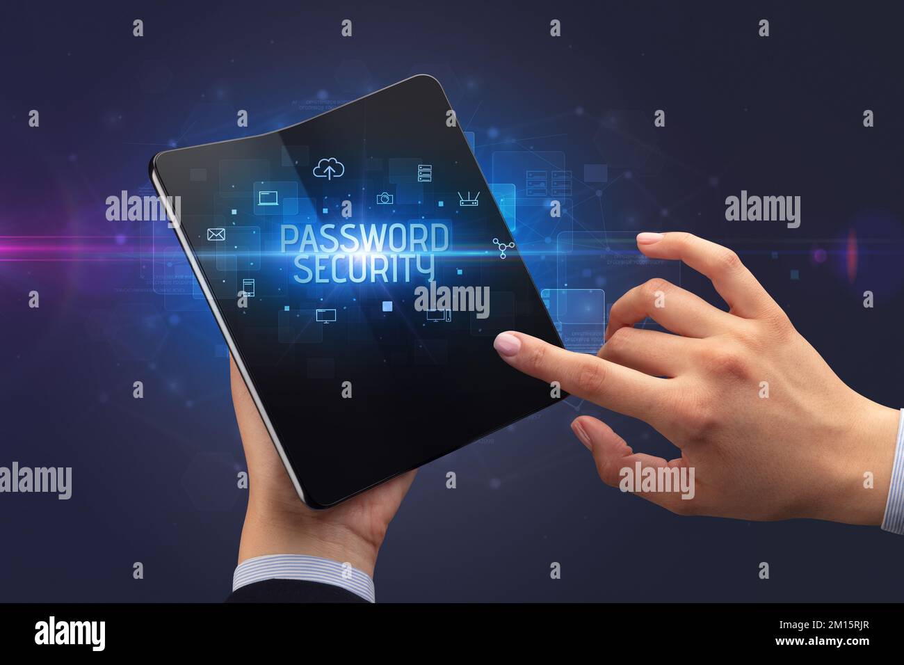 Businessman holding a foldable smartphone, security concept Stock Photo ...