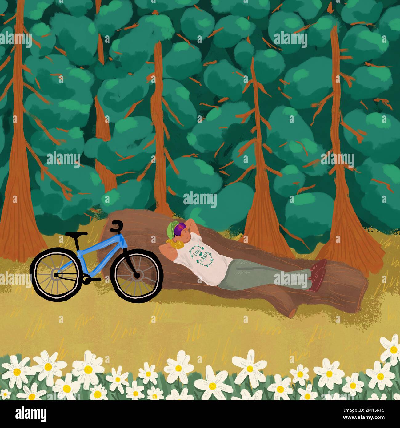 Illustration of cyclist in casual clothes with helmet and goggles ...