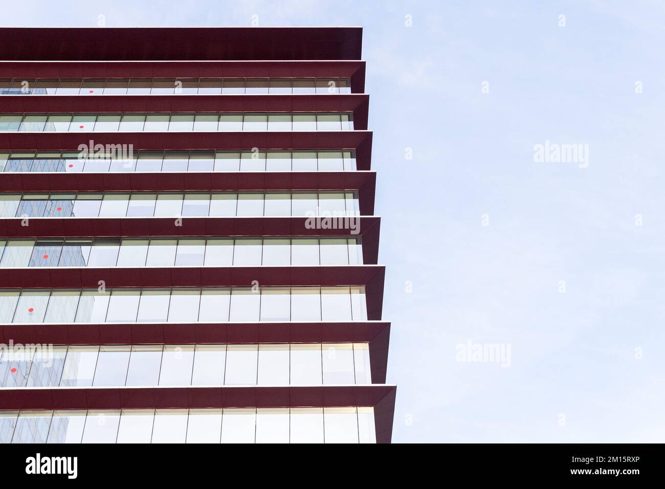 From below exterior of contemporary high rise buildings with glass ...