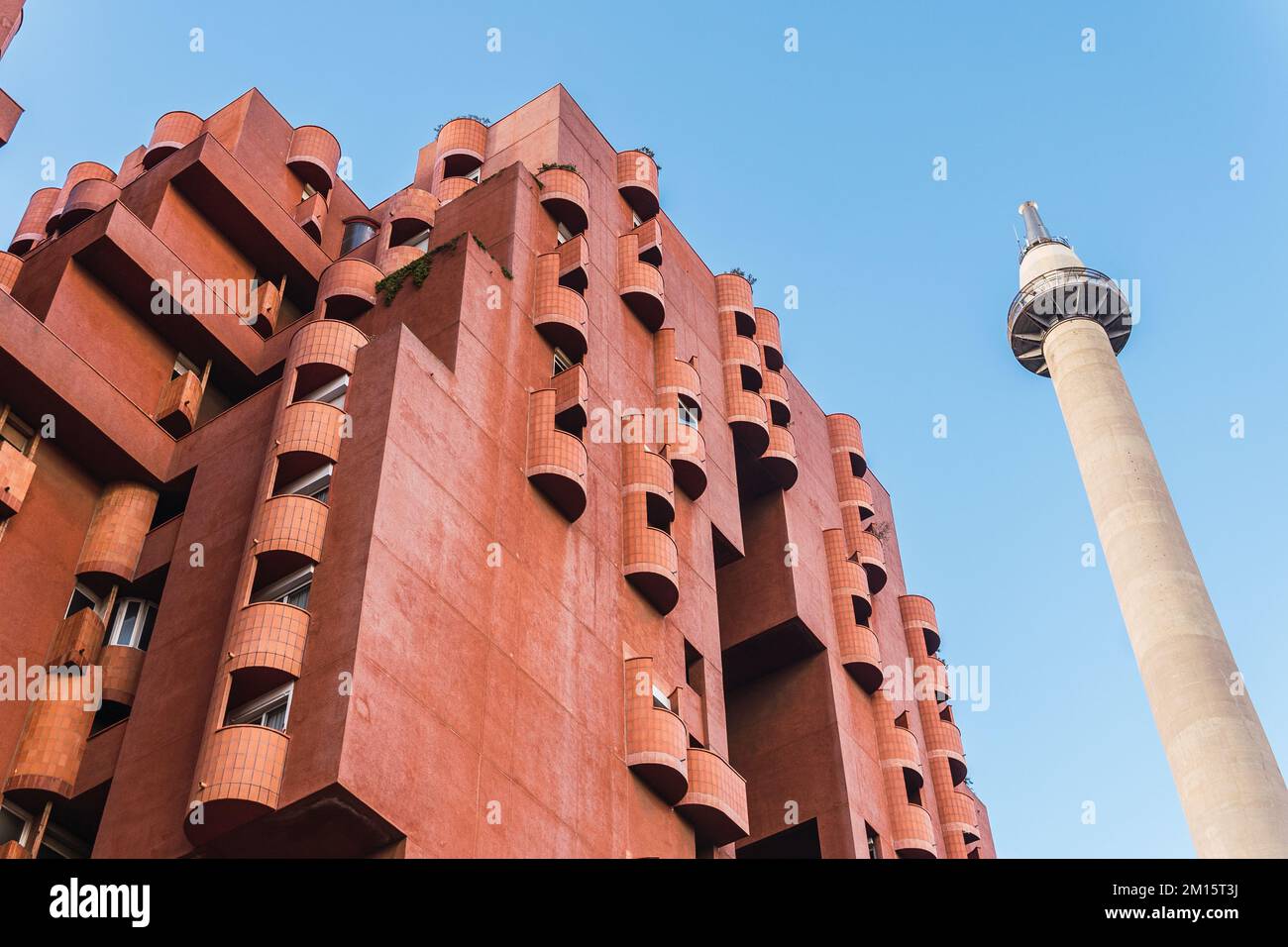 From below facade of residential complex Walden 7 located in Sant Just ...