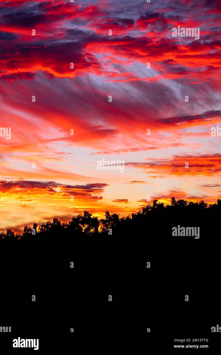 Breathtaking view of vibrant orange and red sunset clouds floating ...